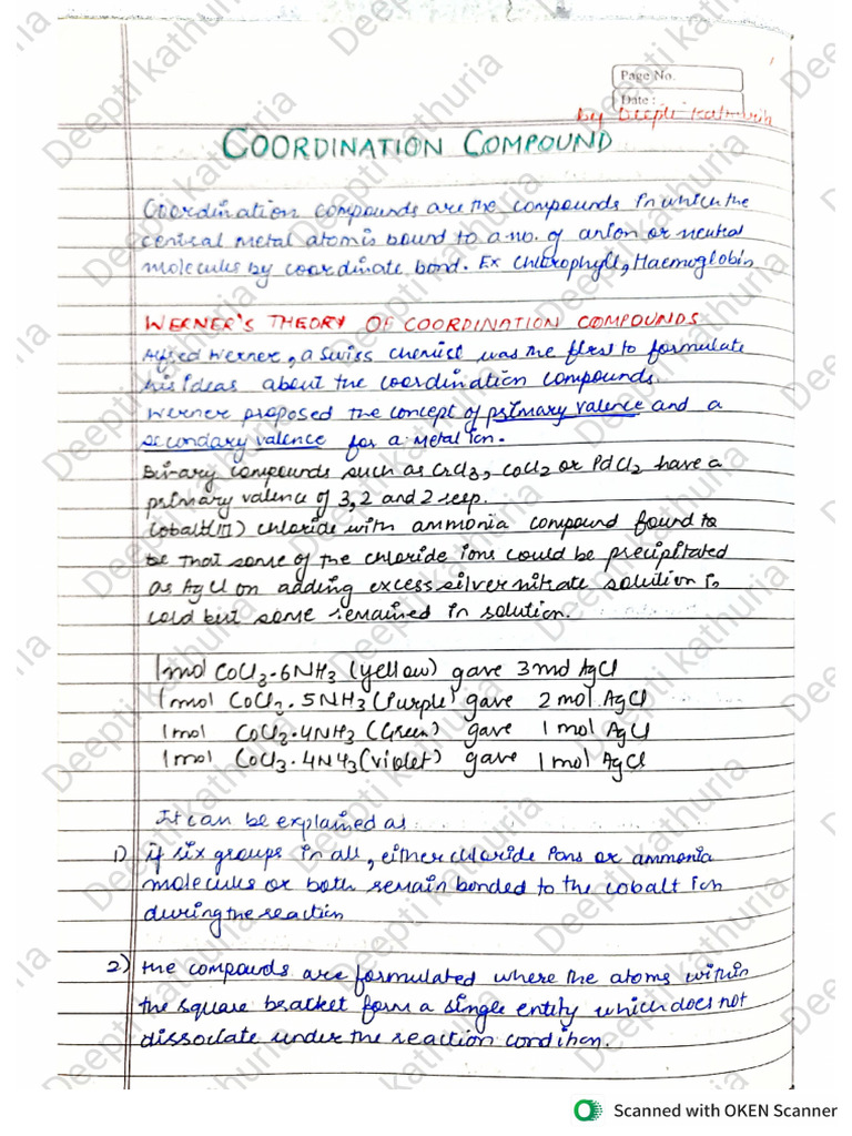 Coordination Compounds Class 12 TH Chemistry | PDF
