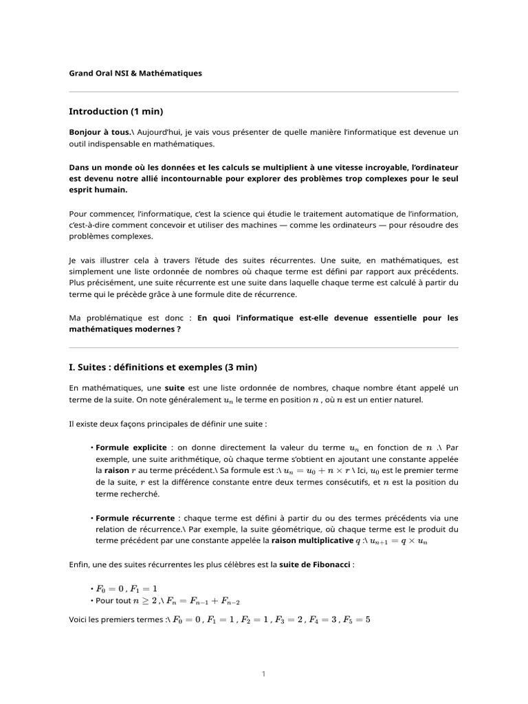 Informatique et Suites Récurrentes en Maths | PDF | Mathématiques ...