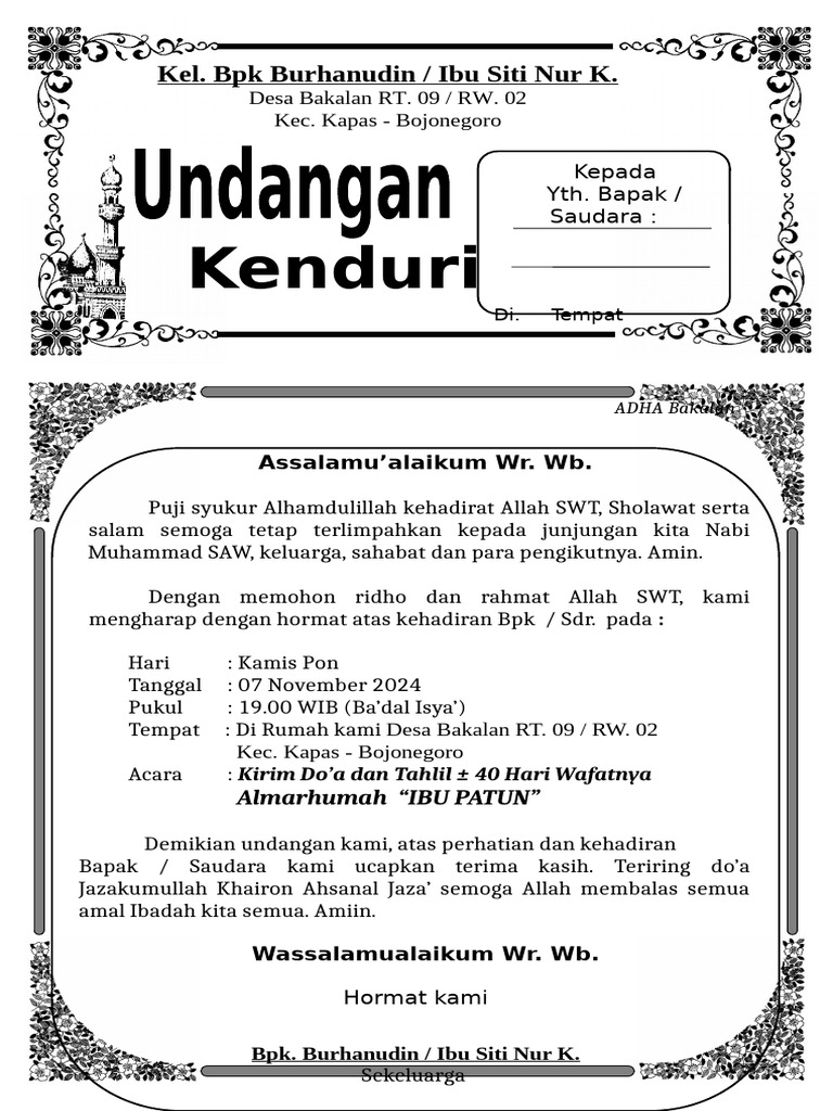 Undangan Kirim Doa 100hari 1lembar v1 | PDF