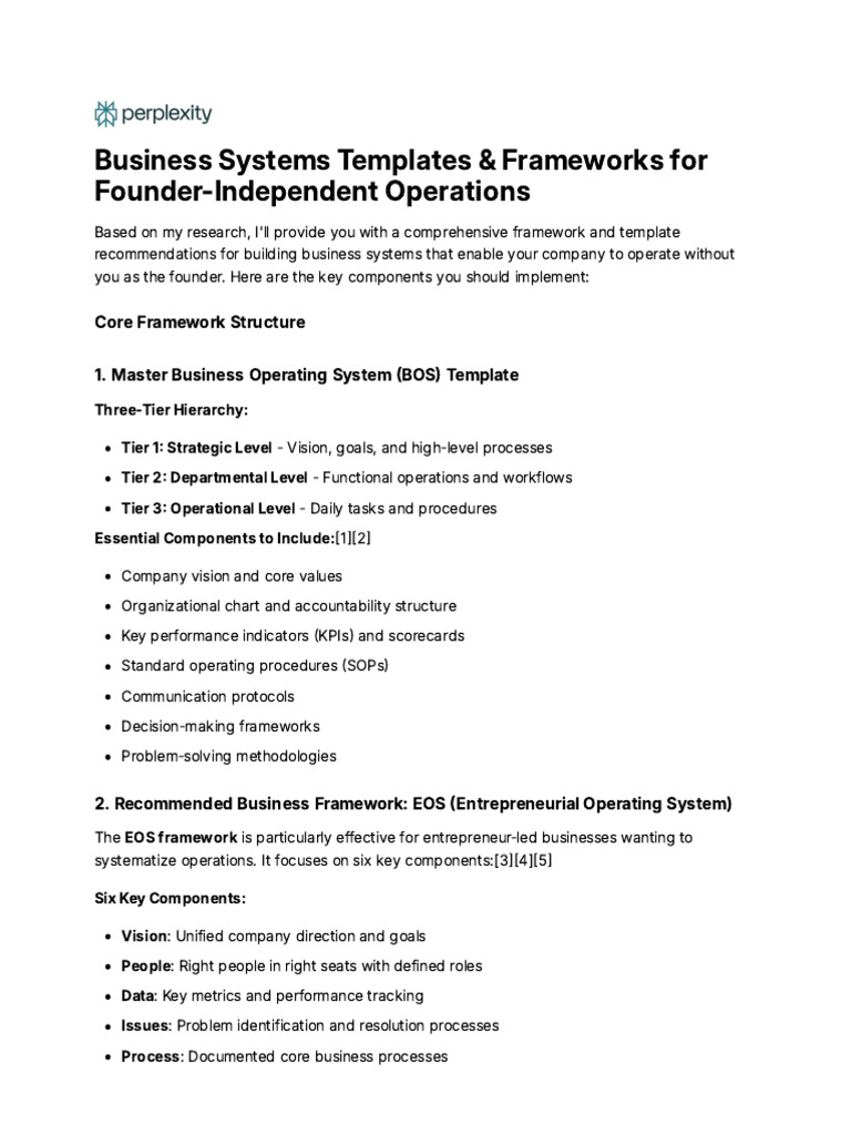 EOS Framework for Founder Independence | PDF | Business Process ...