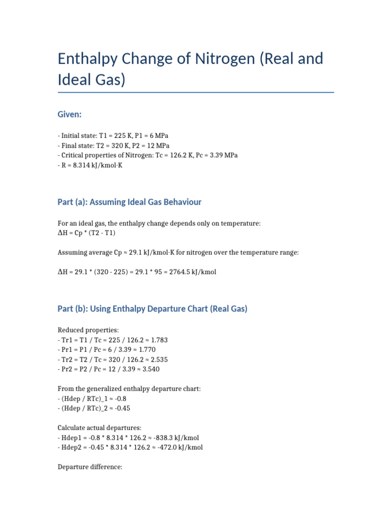 Enthalpy Change Nitrogen | PDF