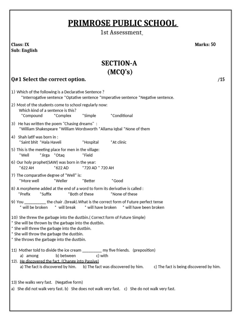 Class IX English Assessment Paper | PDF | Spider Web | Spider