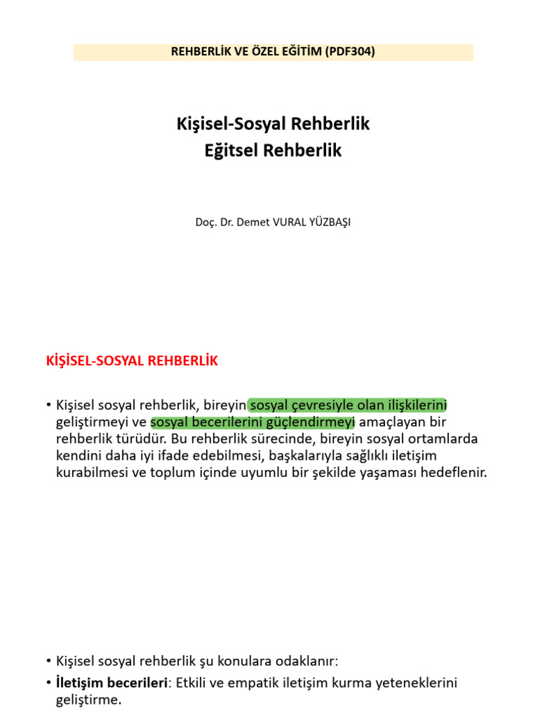 11.Kişisel-Sosyal Rehberlik Eğitsel Rehberlik | PDF