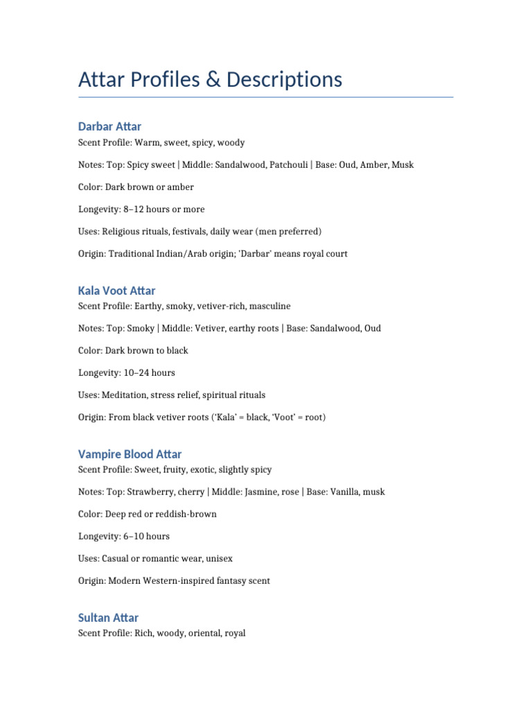 Attar Descriptions List | PDF