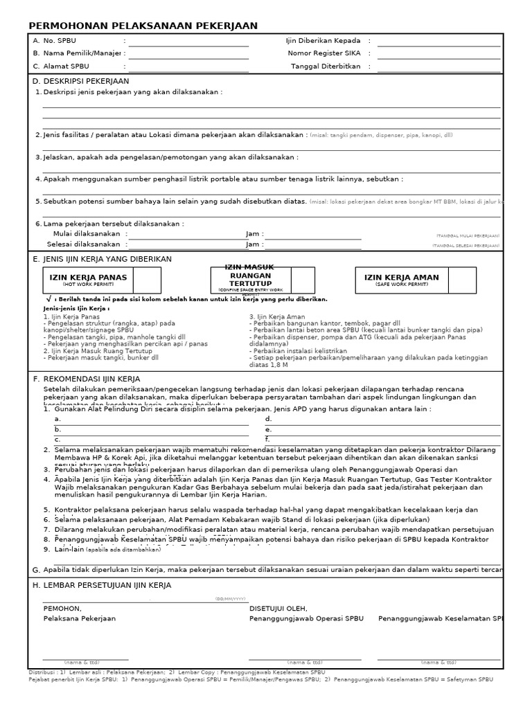 Izin Kerja Aman di SPBU | PDF