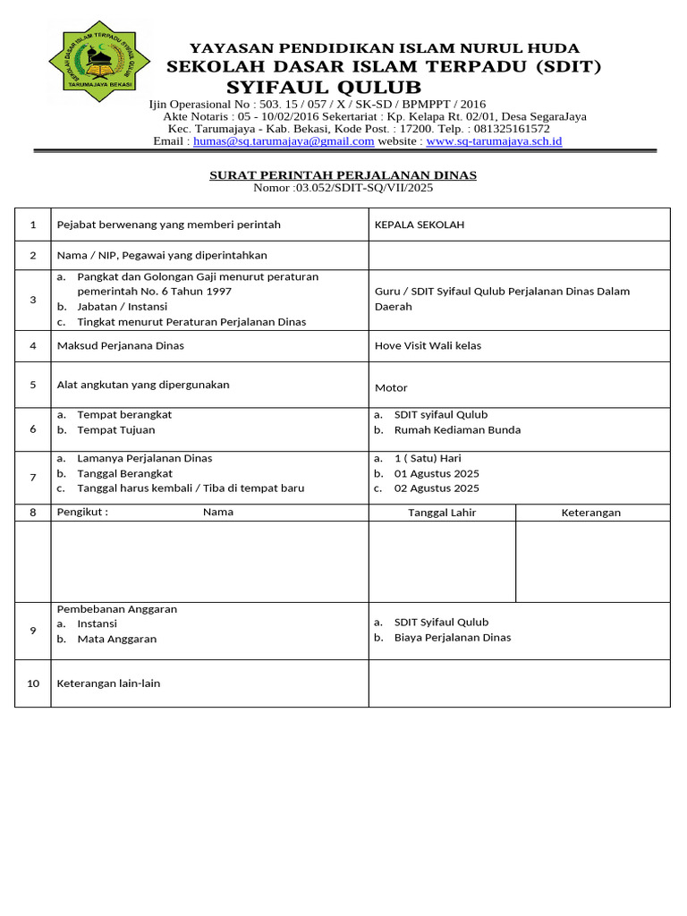 (SPPD) Surat Perintah Perjalanan Dinas | PDF