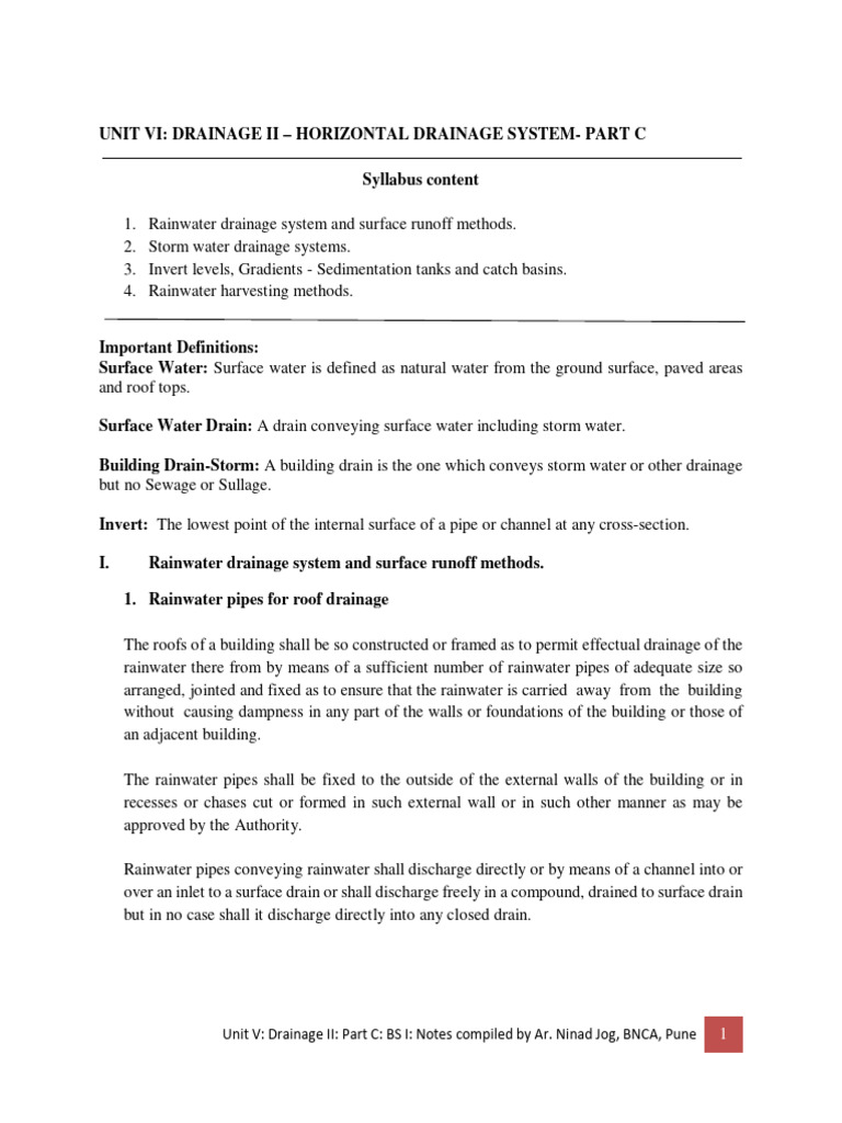 Unit 5-Part C-horizontal Drainage System | PDF | Storm Drain | Environmental Technology