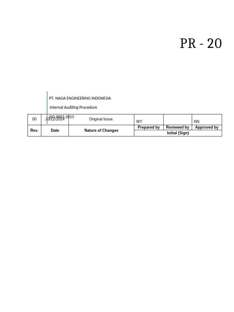 PR - 20 Procedure - Internal Auditing | PDF | Audit | Internal Audit