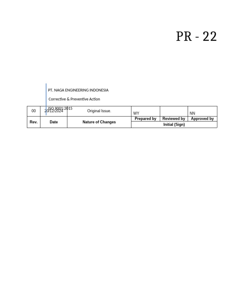 PR - 22 Procedure - Corrective & Preventive Action | PDF | Assignment ...