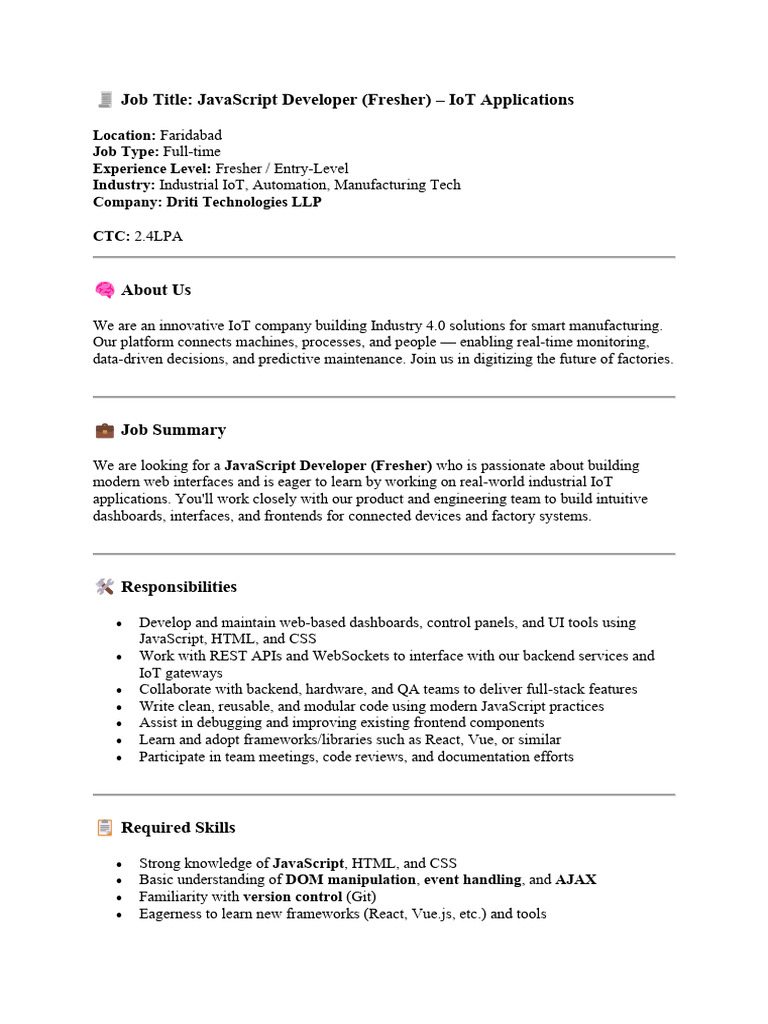 JD SoftwareEngineer 250718 | PDF | Internet Of Things | Java Script