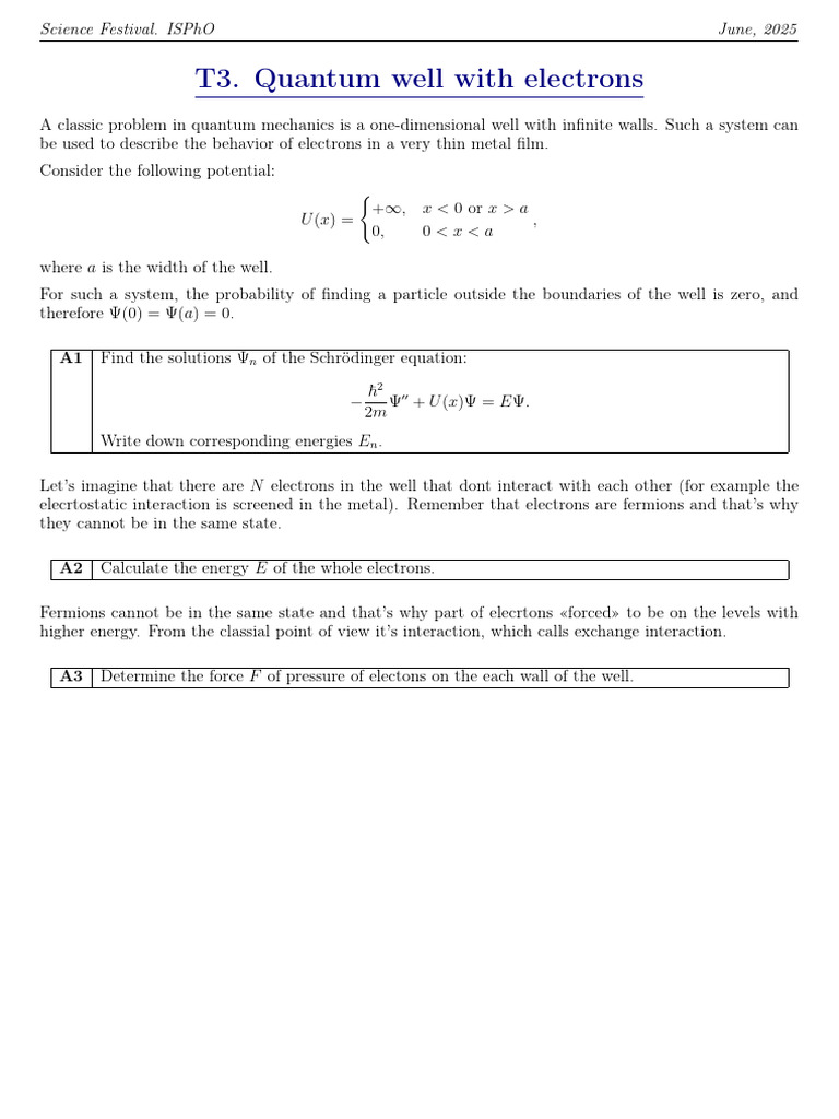 ISPhO 2025. Science Festival. Quantum Mechanics Part 2 | PDF | Wave Function | Electron