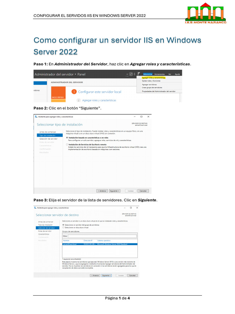 Configuración de IIS en Windows Server 2022 | PDF