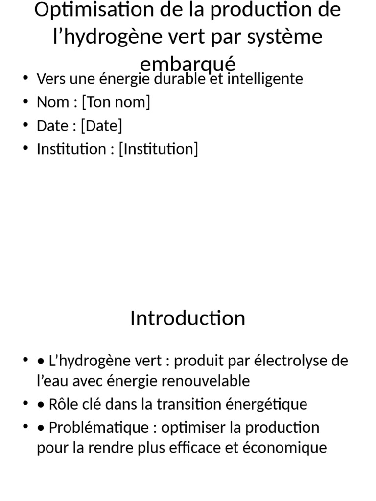 Optimisation de l'hydrogène vert embarqué | PDF