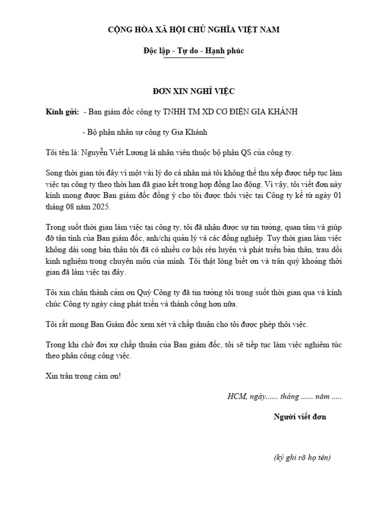 Don Xin Nghi Viec | PDF