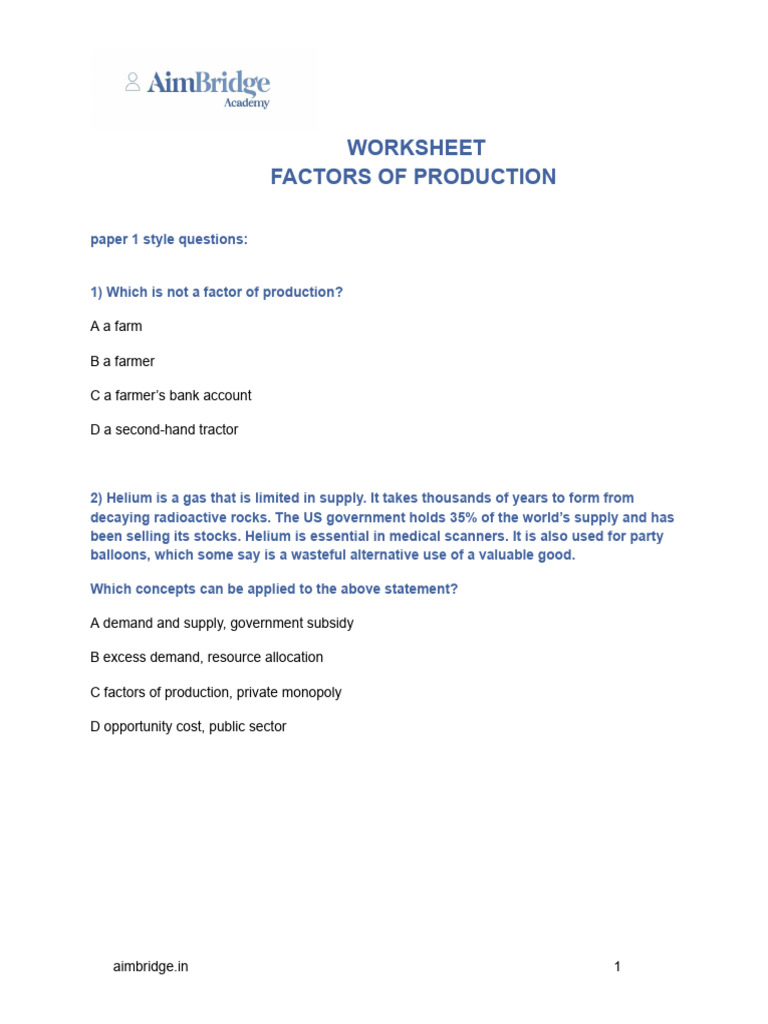 Chapter 2 - Factors of Production | PDF | Labour Economics | Factors Of ...