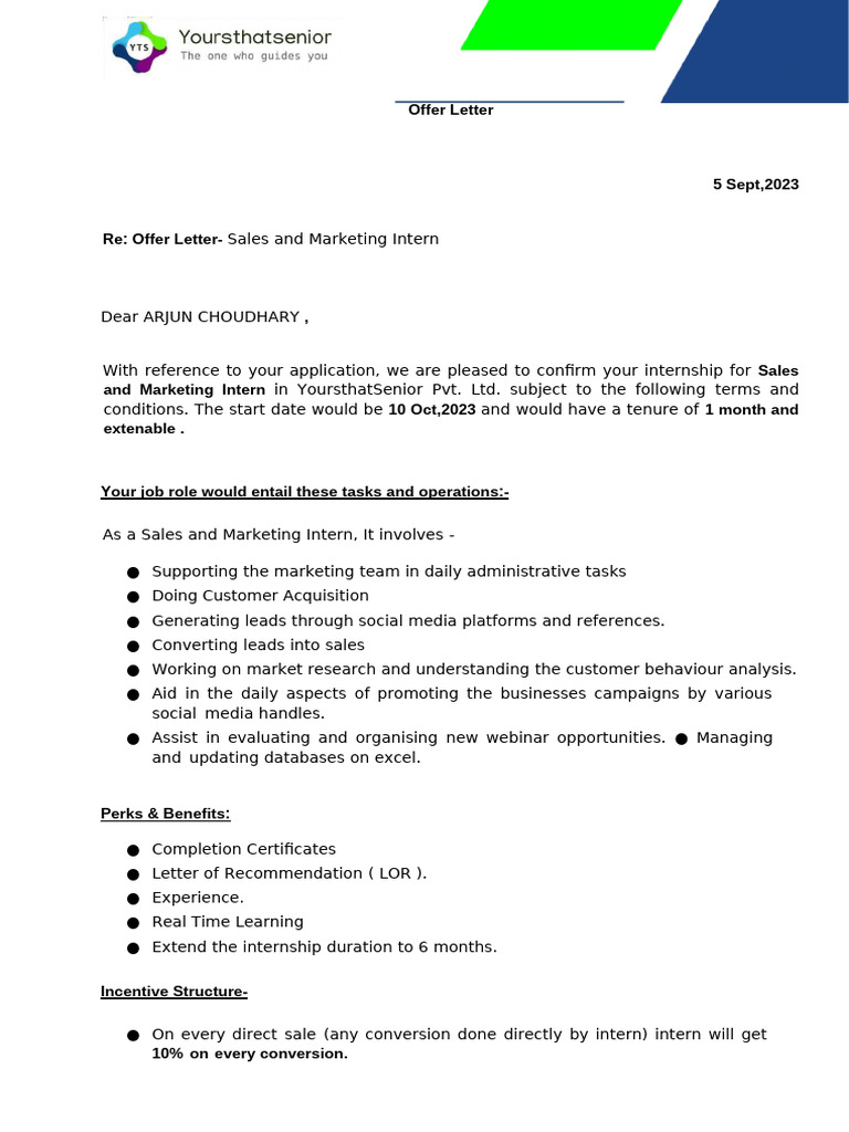 Arjun Choudhary Offer Letter | PDF | Trade Secret | Contractual Term