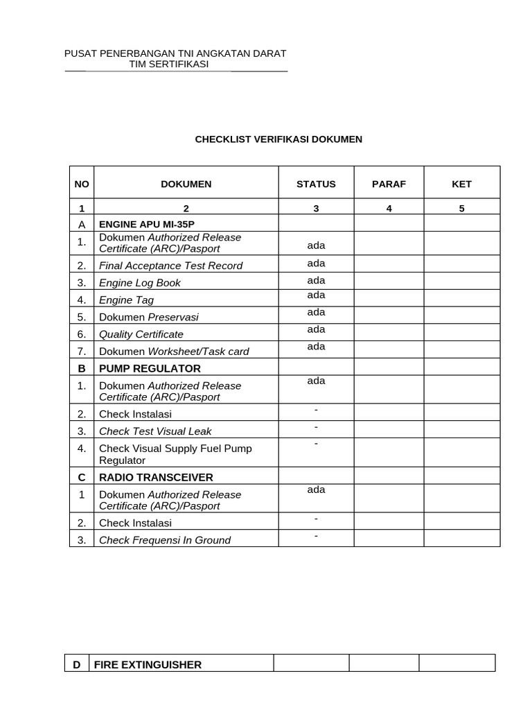 Checklist Verifikasi | PDF
