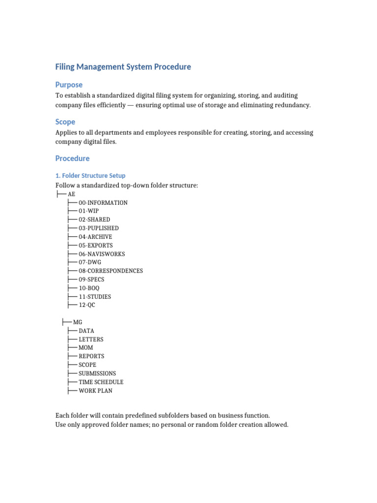 Filing Management System Procedure | PDF