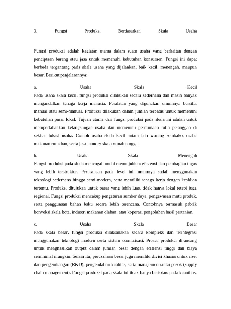 Fungsi Produksi Berdasarkan Skala Usaha | PDF