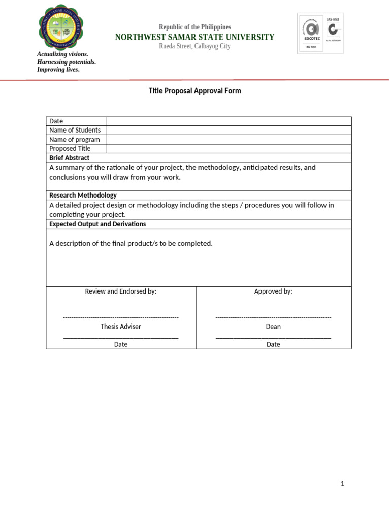 Title Proposal Approval Form | PDF