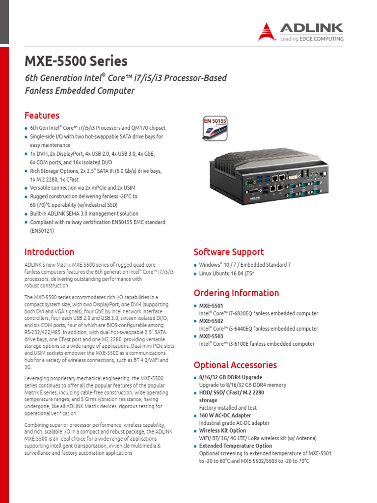 MXE-5500 Datasheet-En 20180822 Final | PDF | Usb | Solid State Drive