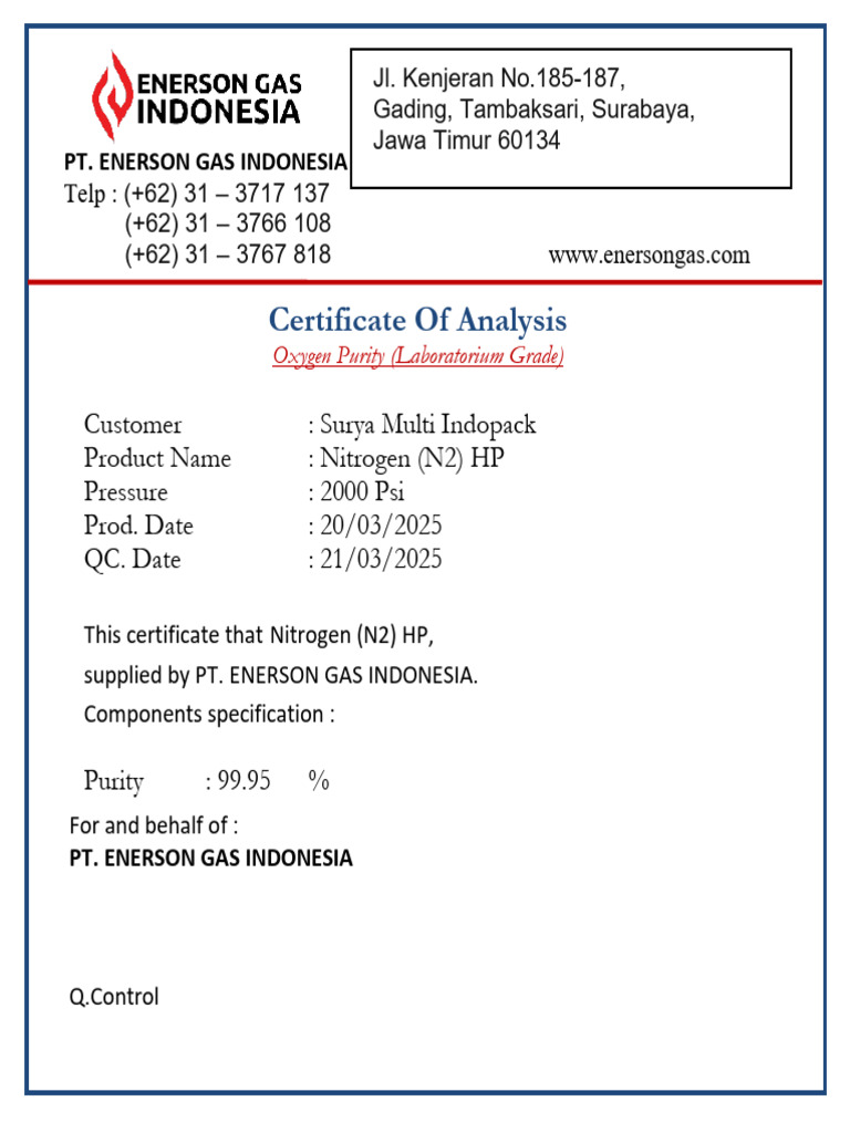 COA Nitrogen Sby HP | PDF