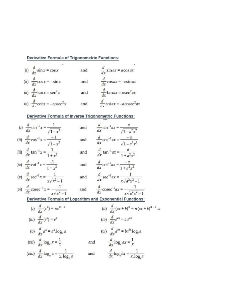 Formula For Derivatives | PDF