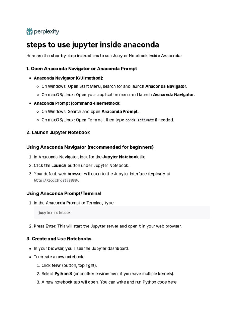 Steps To Use Jupyter Inside Anaconda | PDF