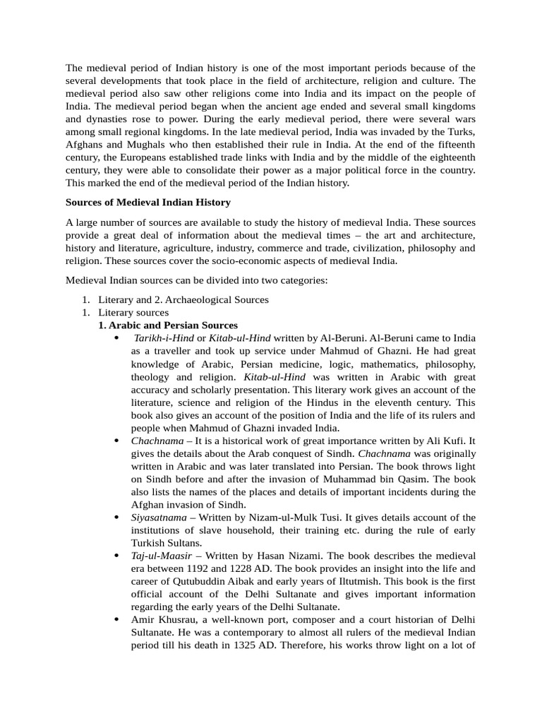 Sources of Medieval Indian History | PDF