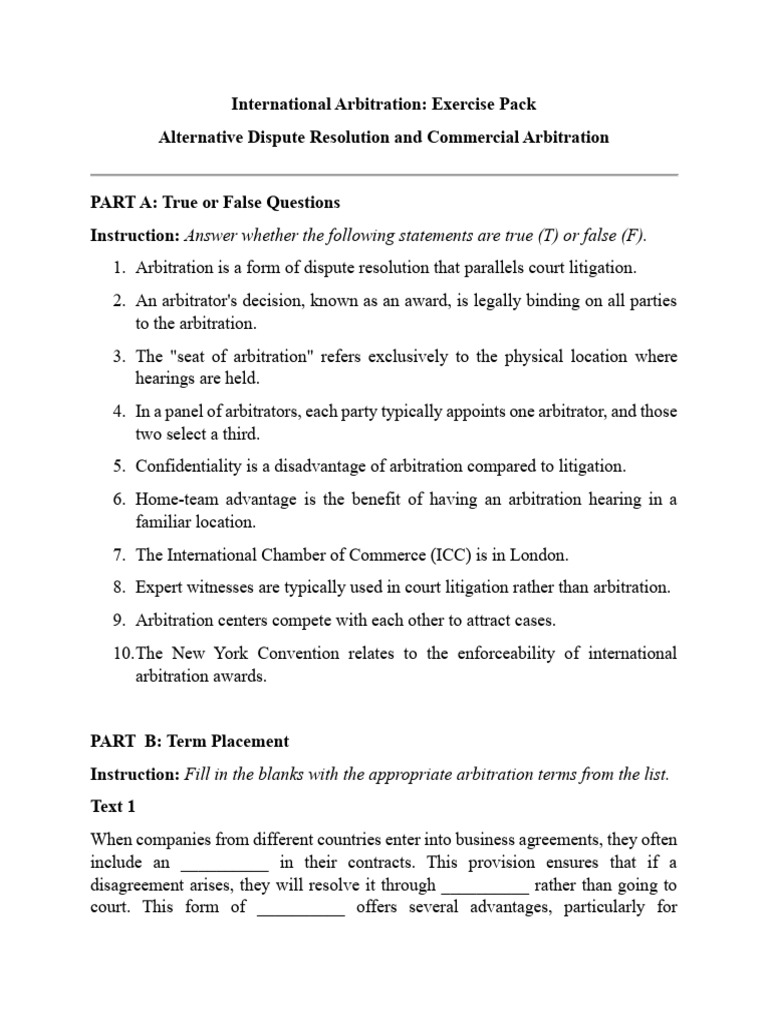 International Arbitration - Exercise Pack | PDF | Arbitration ...