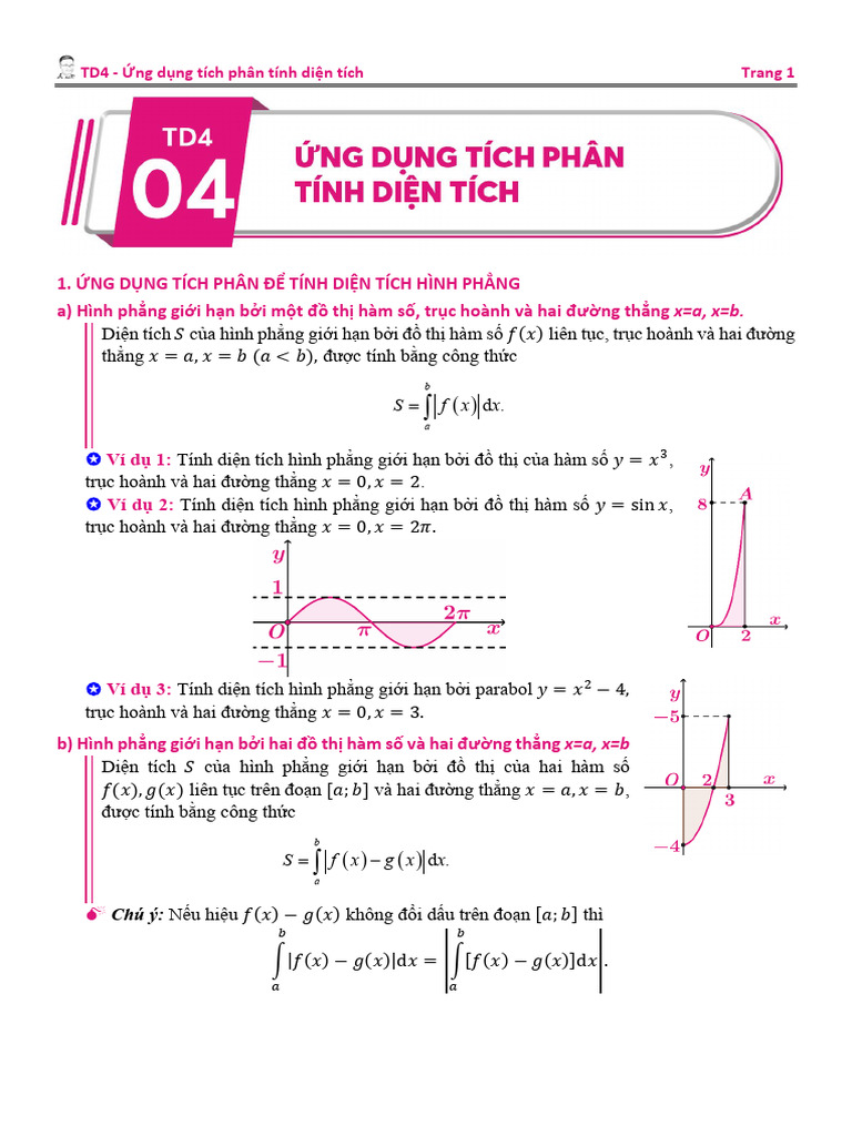 TD4 - Ứng Dụng Tích Phân Tính Diện Tích | PDF