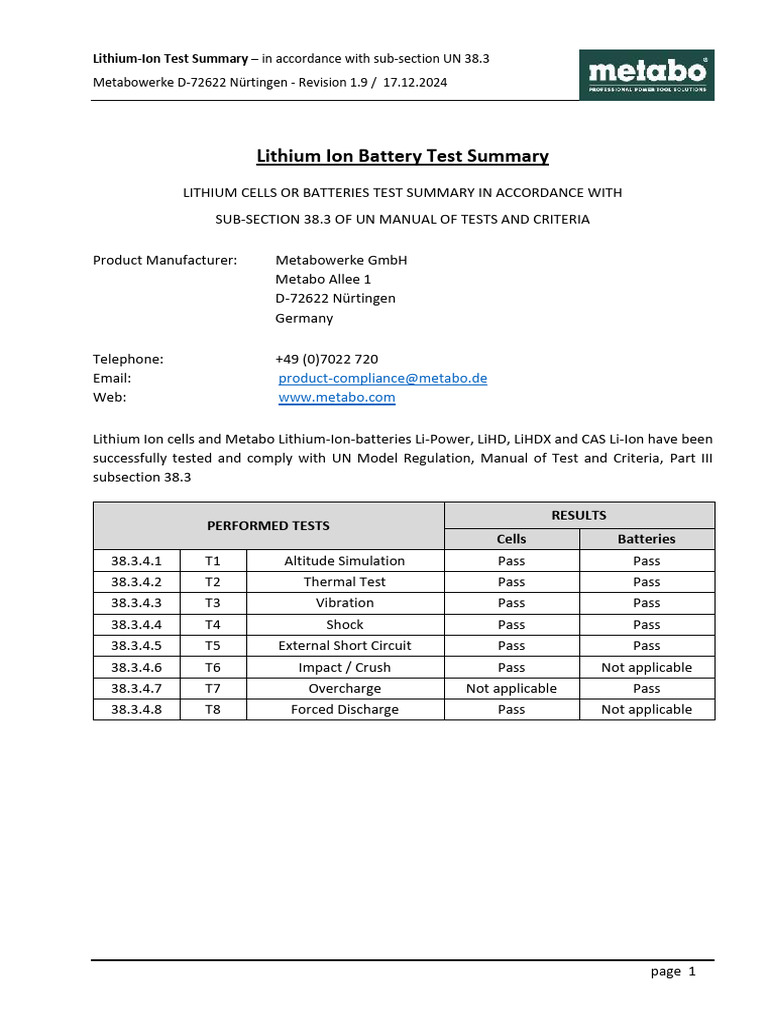 Safetyinfo Batteries Test Summary en | PDF | Lithium Ion Battery ...