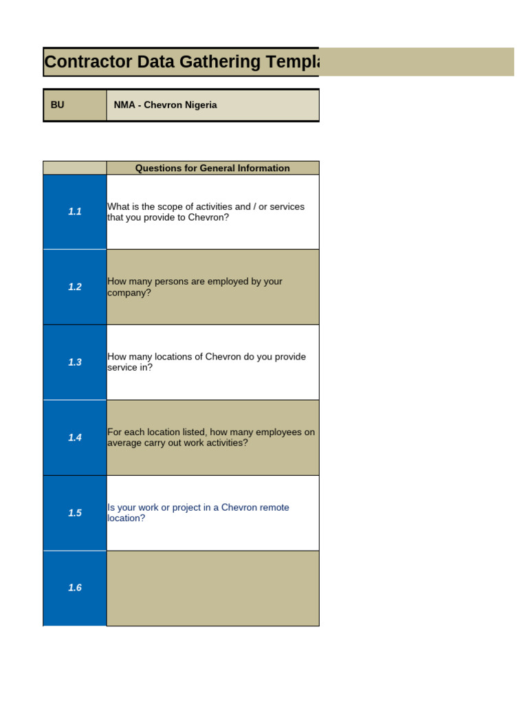 Contractor Data Gathering Template for Chevron | PDF | Occupational ...