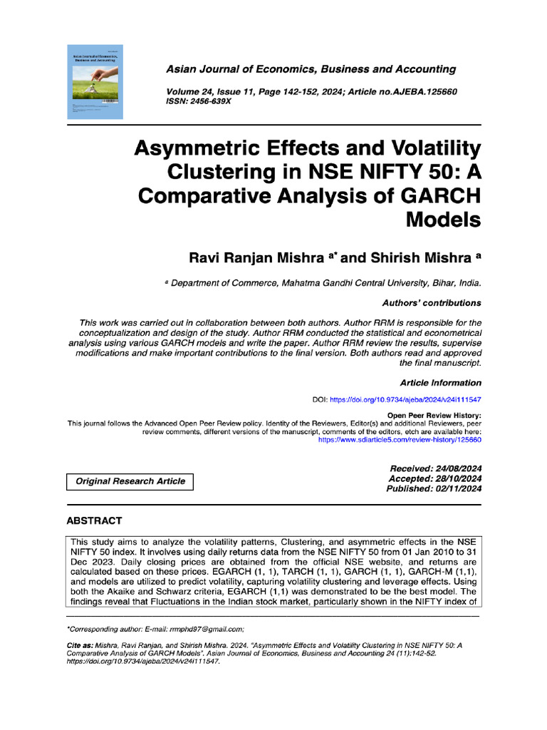 View of Asymmetric Effects and Volatility Clustering in NSE NIFTY 50 - A Comparative Analysis of ...