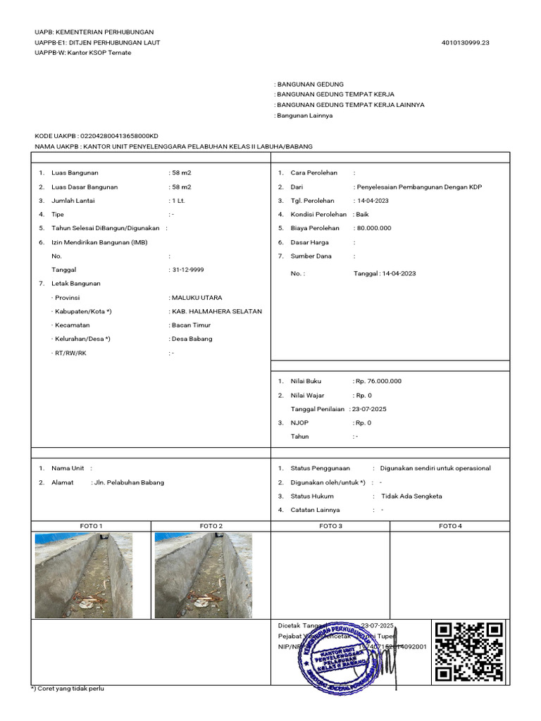 Kartu Identitas Bangunan Pelabuhan Labuha | PDF