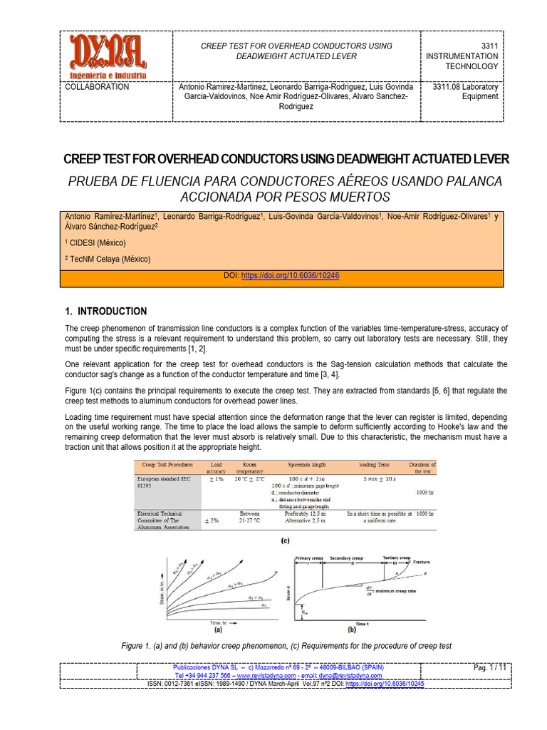 Creep Test For Overhead Conductors Using | PDF | Creep (Deformation ...