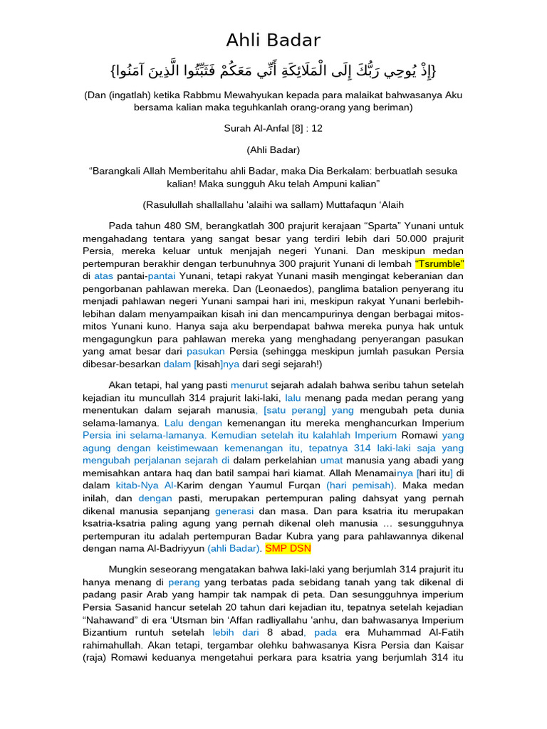 Keberanian Ahli Badar dalam Sejarah | PDF