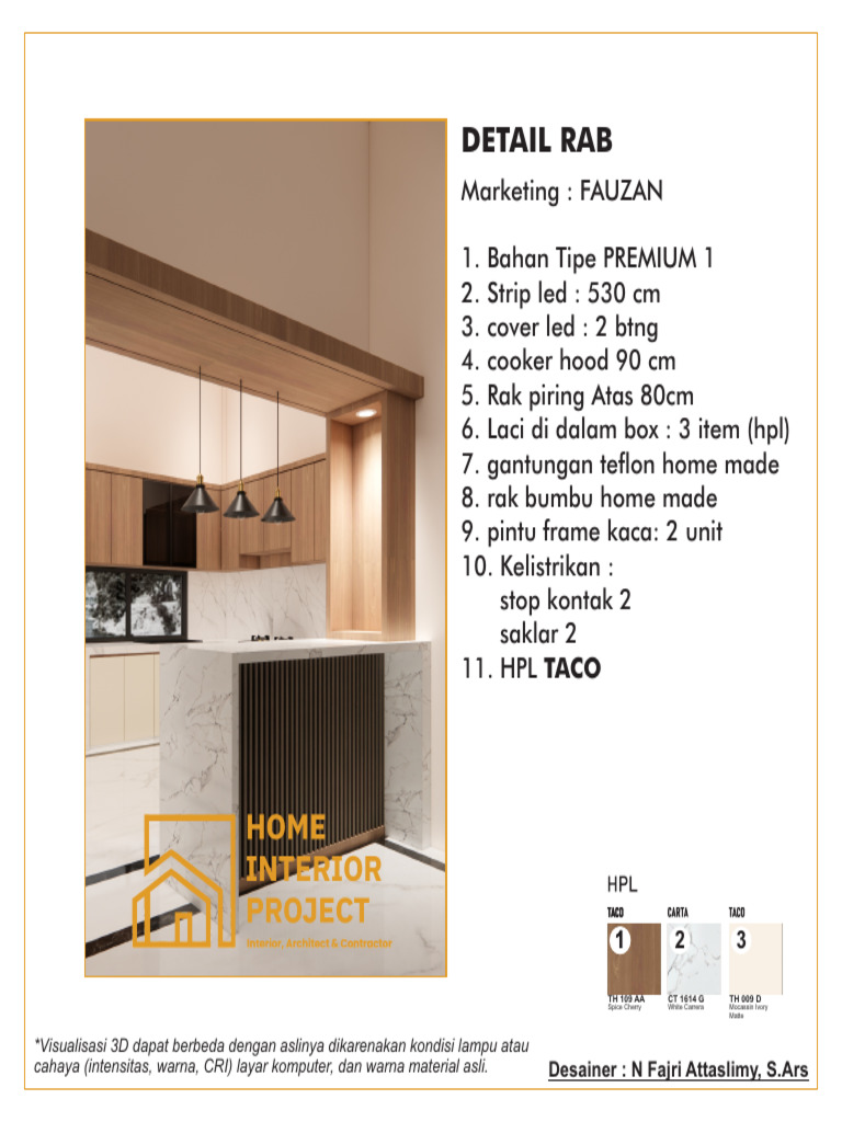 (Detail Rab) Mrs Juliana - Tengku Bay Ujung (Kitchent Set Dan Meja Bar) | PDF