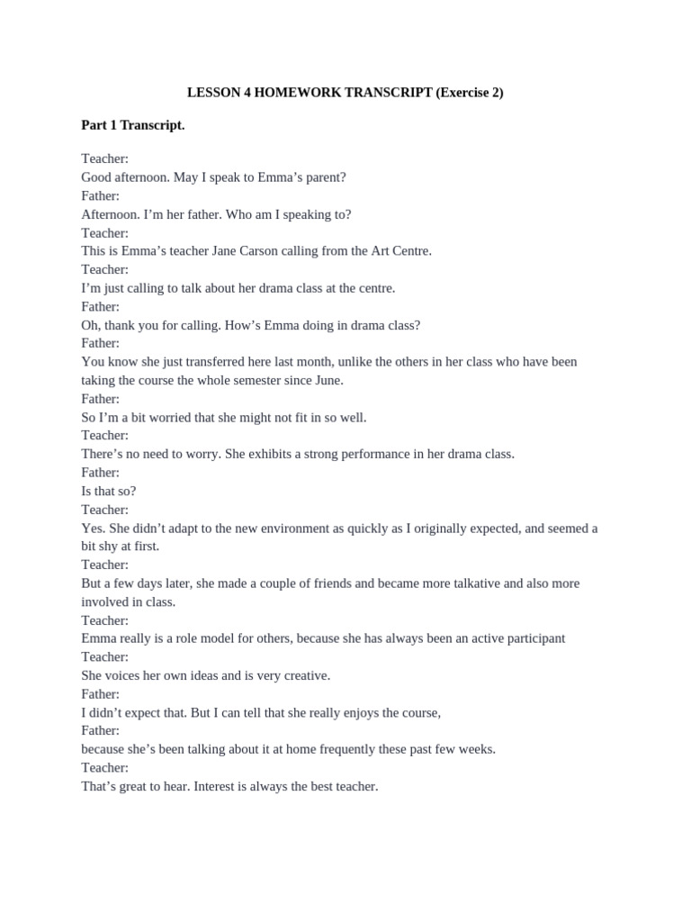 Listening Lesson 4 Exercise 2 HW Transcript | PDF | Snow