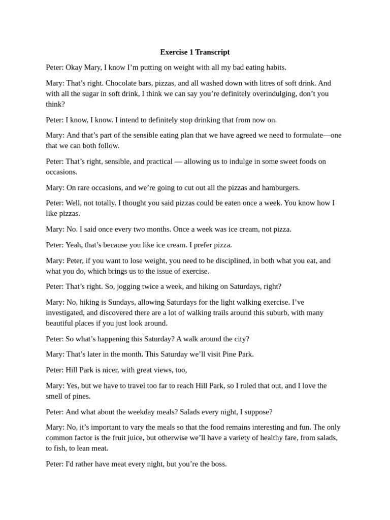 Listening Transcript Lesson 5 Exercise 1 - 2 - 3 | PDF | Vitamin | Diet ...