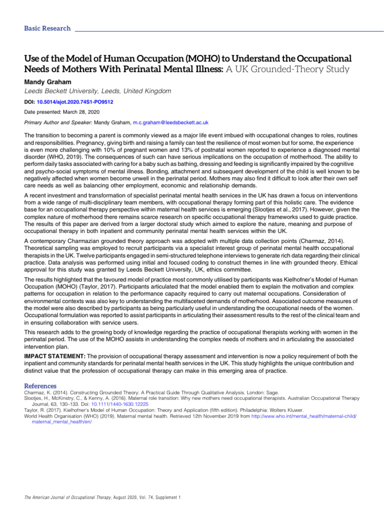 MOHO in Perinatal Mental Health Care | PDF | Occupational Therapy ...
