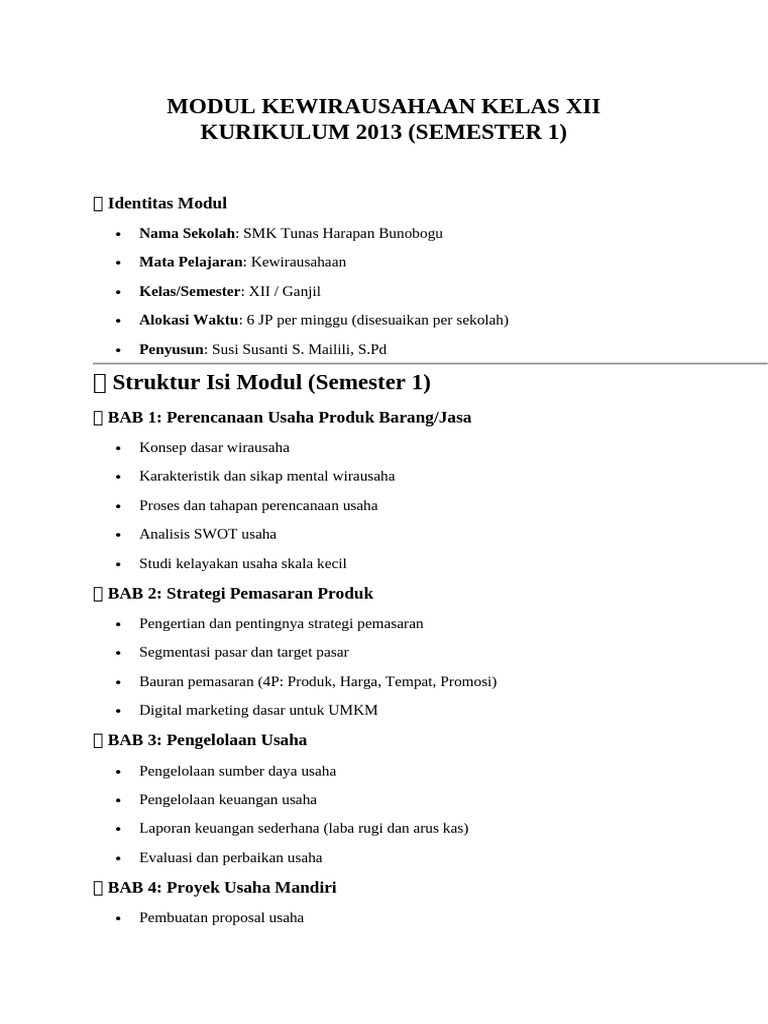 Modul Kewirausahaan Kelas Xii | PDF