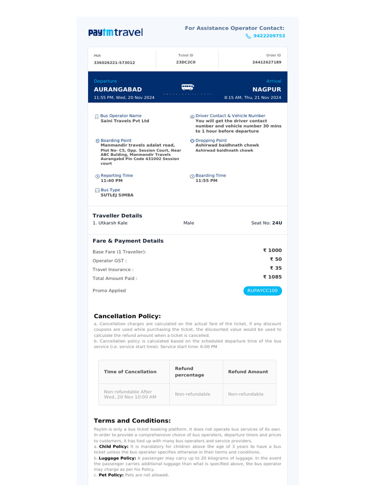 Aurangabad Nagpur: Departure Arrival | PDF | Identity Document | Bus