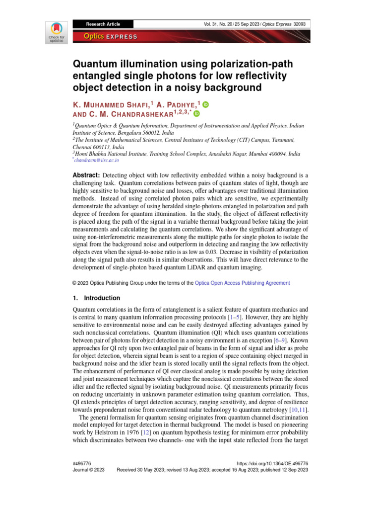 Quantum Illumination Using Polarization-Path Entangled Single Photons | PDF | Quantum ...