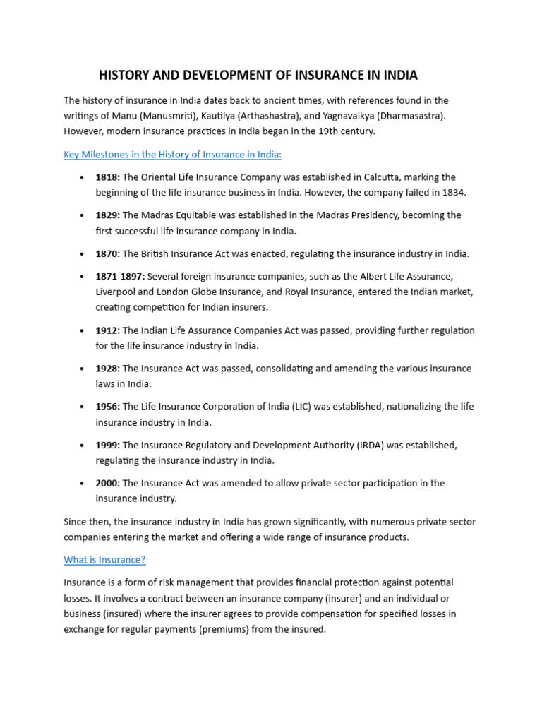History of Insurance in India | PDF | Insurance | Financial Services