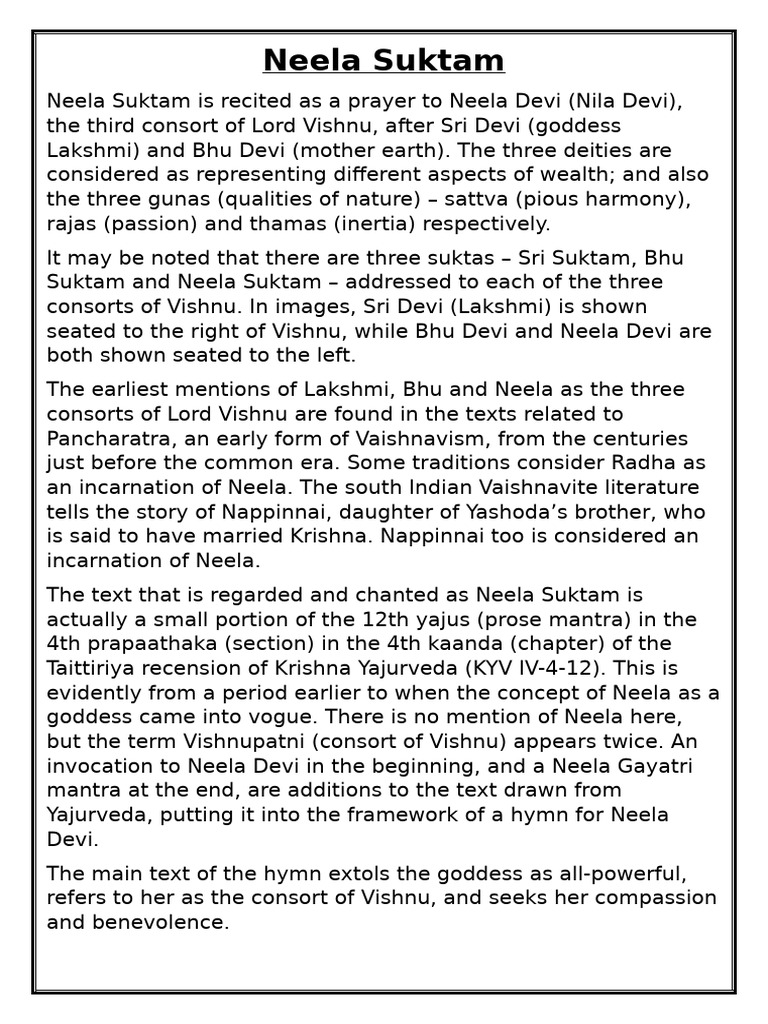 Neela Suktam: Prayer to Neela Devi | PDF | Devi | Hindu Deities