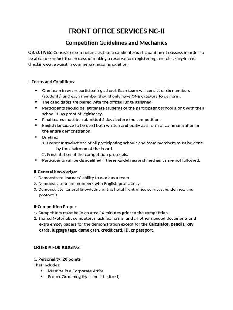 Front Office Services Competition Guide | PDF