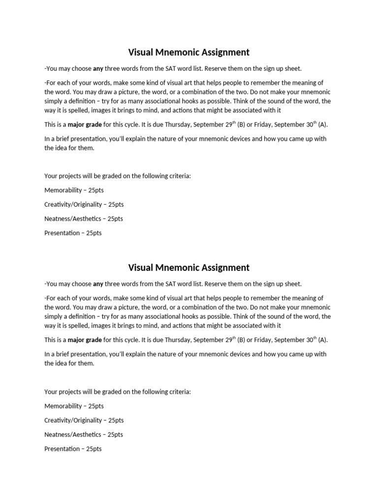 Visual Mnemonic Assignment | PDF