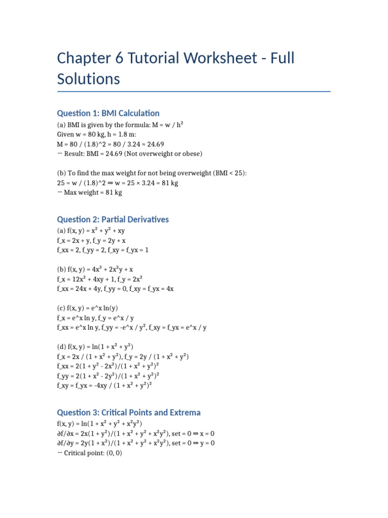 Chapter 6 Tutorial Solutions | PDF | Body Mass Index | Overweight