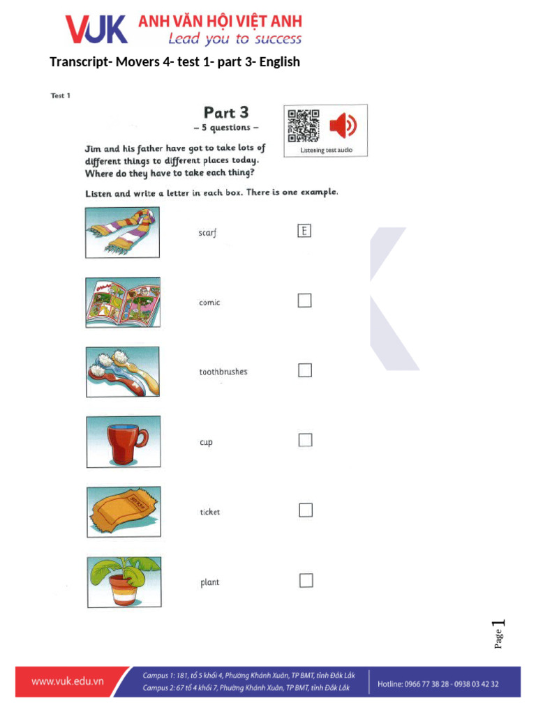Transcript - Movers 4 - Test 1 - Part 3 - English | PDF